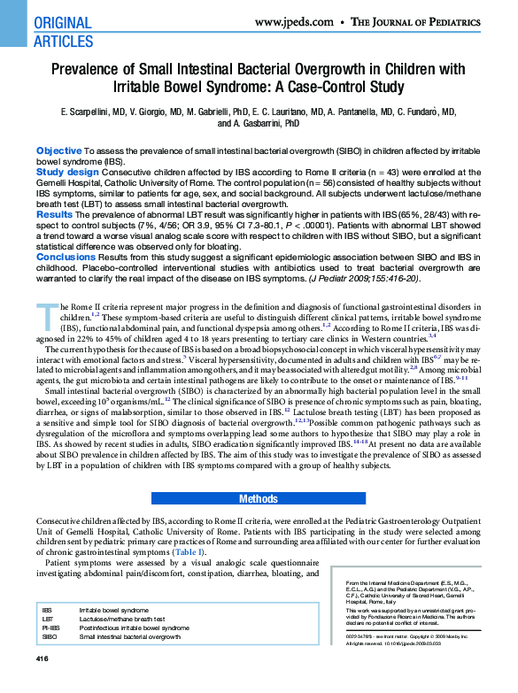 (PDF) Prevalence of Small Intestinal Bacterial Overgrowth in Children ...
