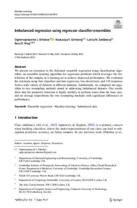 (PDF) Imbalanced regression using regressor-classifier ensembles