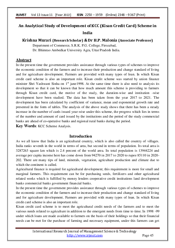 (PDF) An Analytical Study of Development of KCC (Kisan Credit Card ...