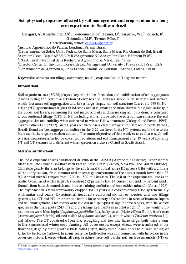 (PDF) Soil physical properties affected by soil management and crop rotation in a long term ...