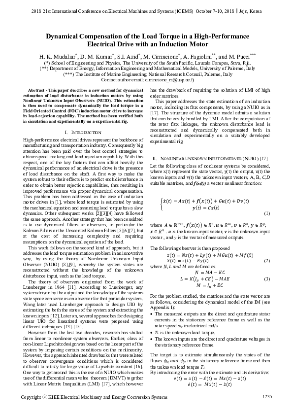 (PDF) Dynamical Compensation of the Load Torque in a High-Performance ...