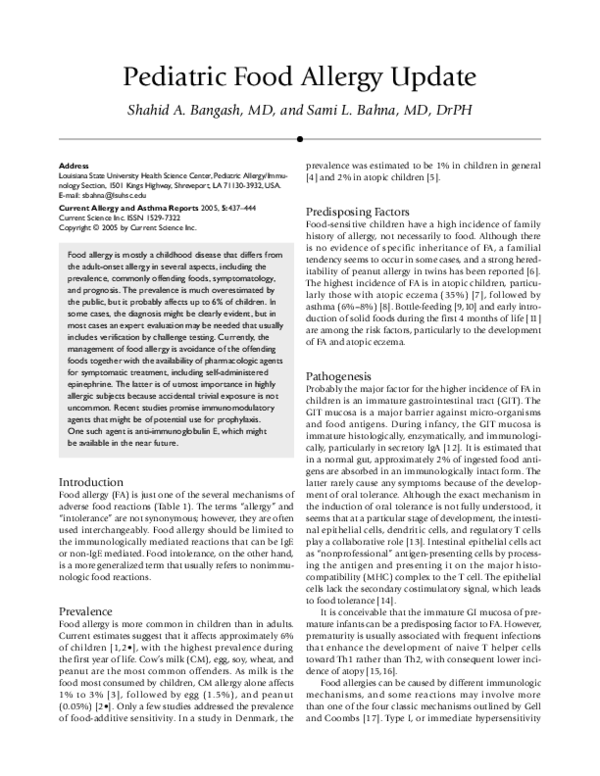 (PDF) Pediatric food allergy update