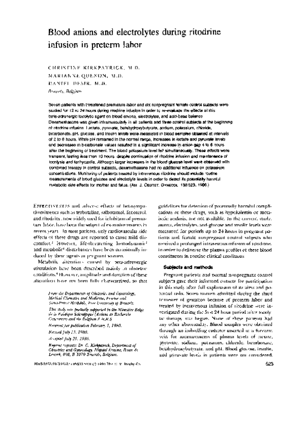 (PDF) Blood anions and electrolytes during ritodrine infusion in ...