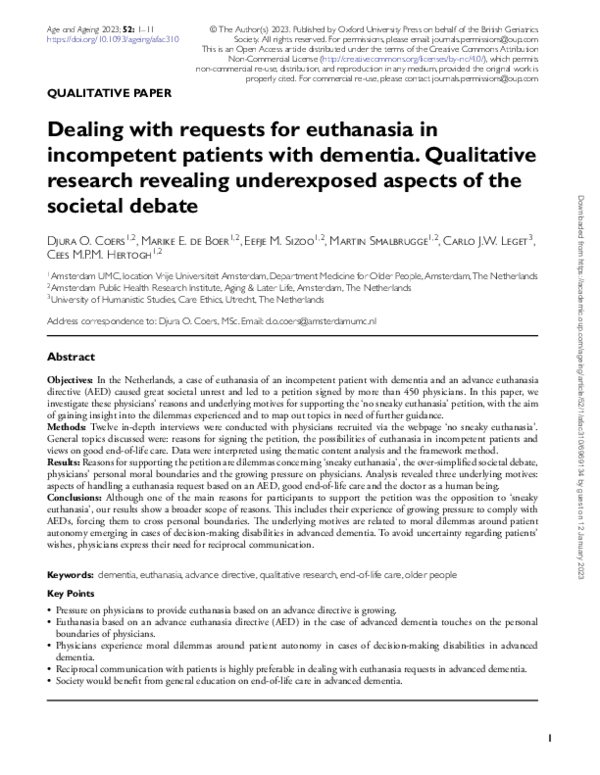 (PDF) Dealing with requests for euthanasia in incompetent patients with ...