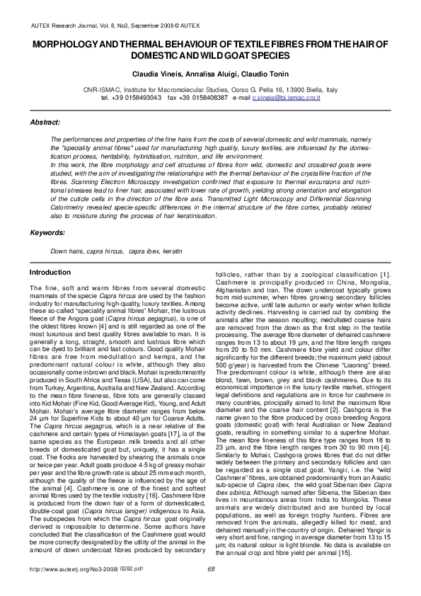 (PDF) Morphology and Thermal Behaviour of Textile Fibres from the Hair ...