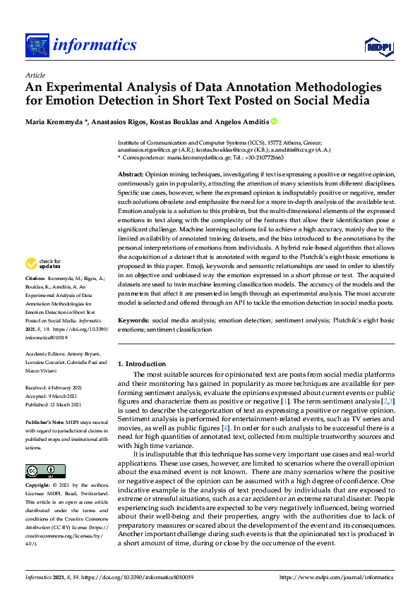 Pdf An Experimental Analysis Of Data Annotation Methodologies For Emotion Detection In Short