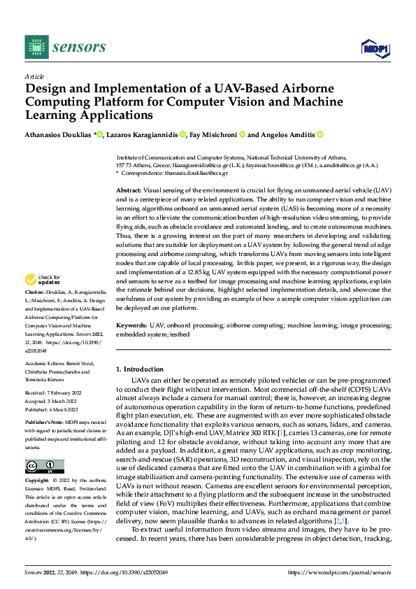 Pdf Design And Implementation Of A Uav Based Airborne Computing Platform For Computer Vision