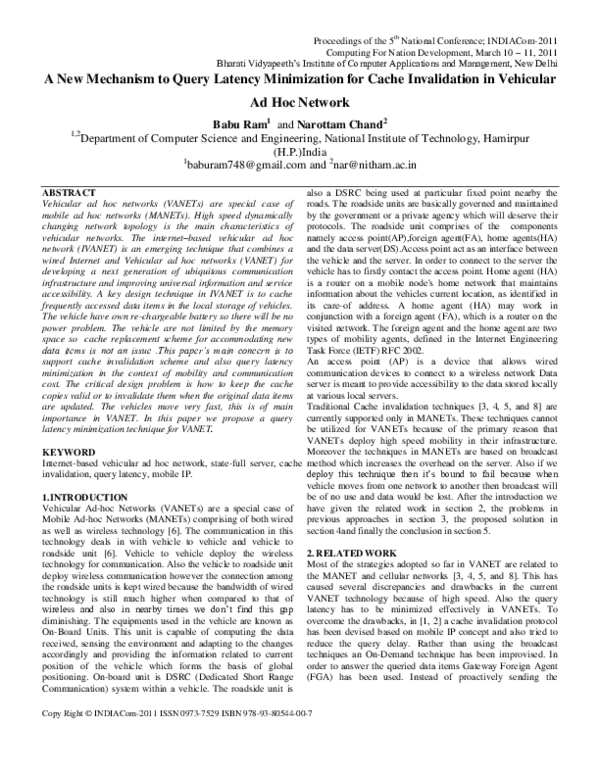 (PDF) A new mechanism to query latency minimization for cache invalidation in vehicular ad hoc ...