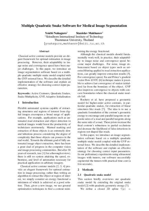 (PDF) Quadratic Snake Software for Image Segmentation