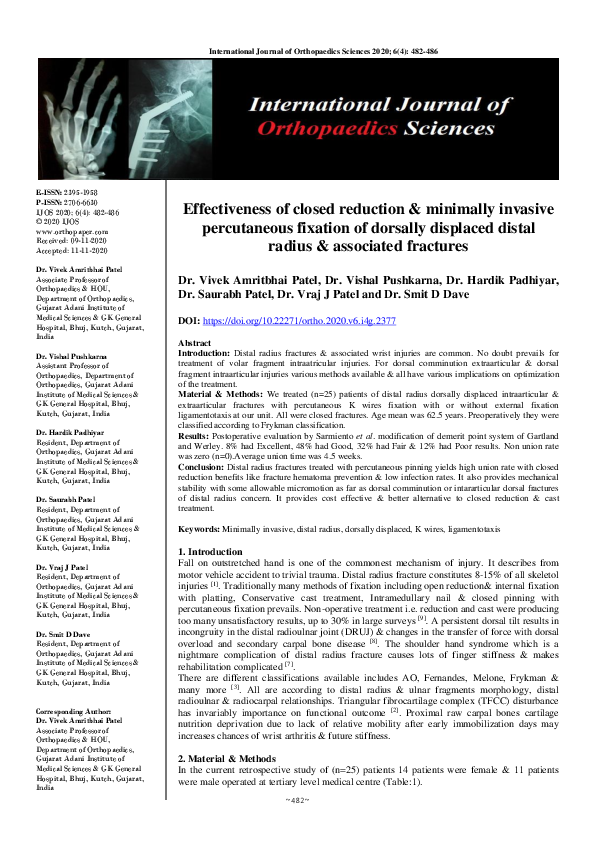 (PDF) Effectiveness of closed reduction and minimally invasive ...