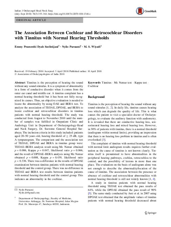 (PDF) The Association Between Cochlear and Retrocochlear Disorders with ...