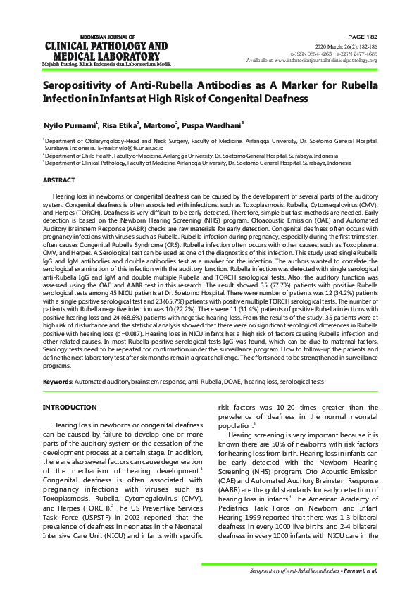(PDF) Detection of Hearing Impairment Associated with Positive Rubella ...