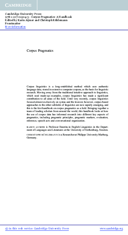 (PDF) Corpus Pragmatics