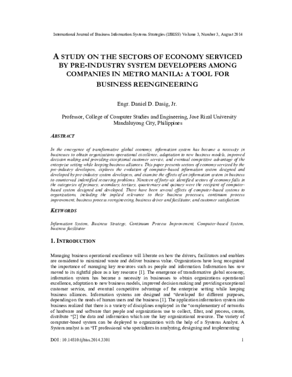(PDF) A Study on the Sectors of Economy Serviced by Pre-Industry System ...
