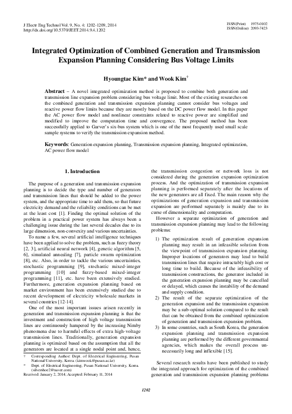 Pdf Integrated Optimization Of Combined Generation And Transmission Expansion Planning