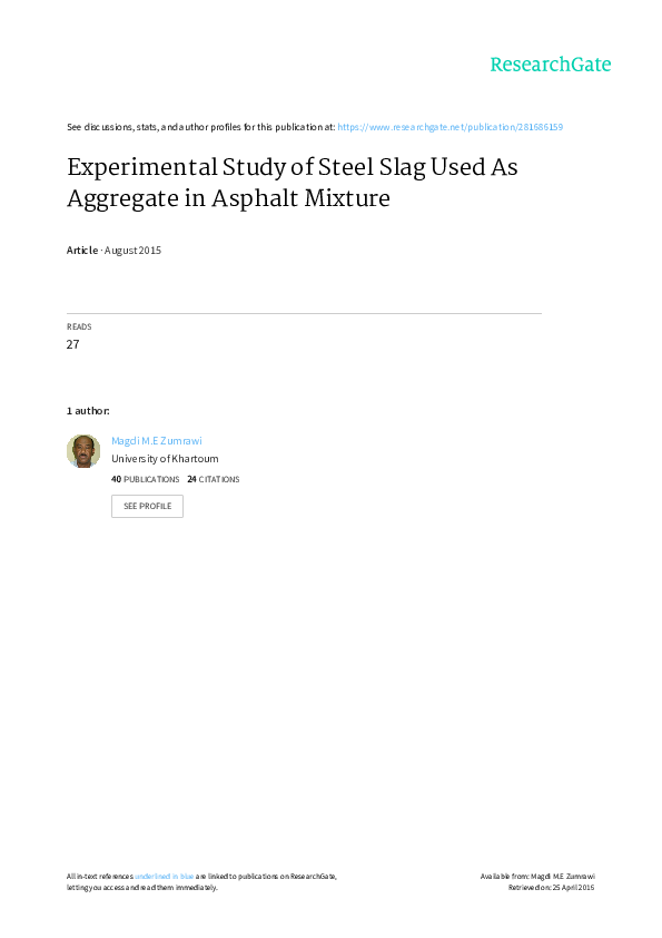 (PDF) Experimental Study of Steel Slag Used as Aggregate in Asphalt Mixture