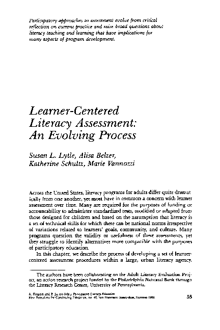 (PDF) Learner-centered literacy assessment: An evolving process