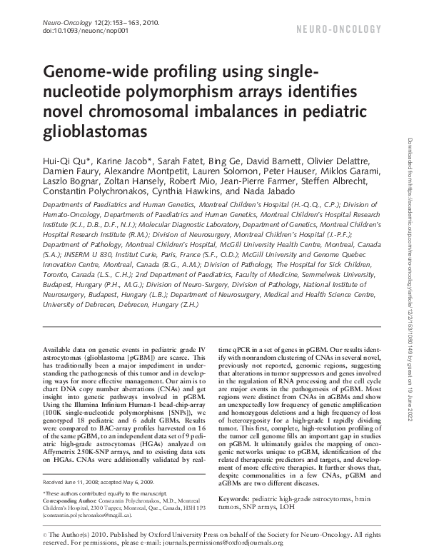 (PDF) Genome-wide profiling using single-nucleotide polymorphism arrays ...