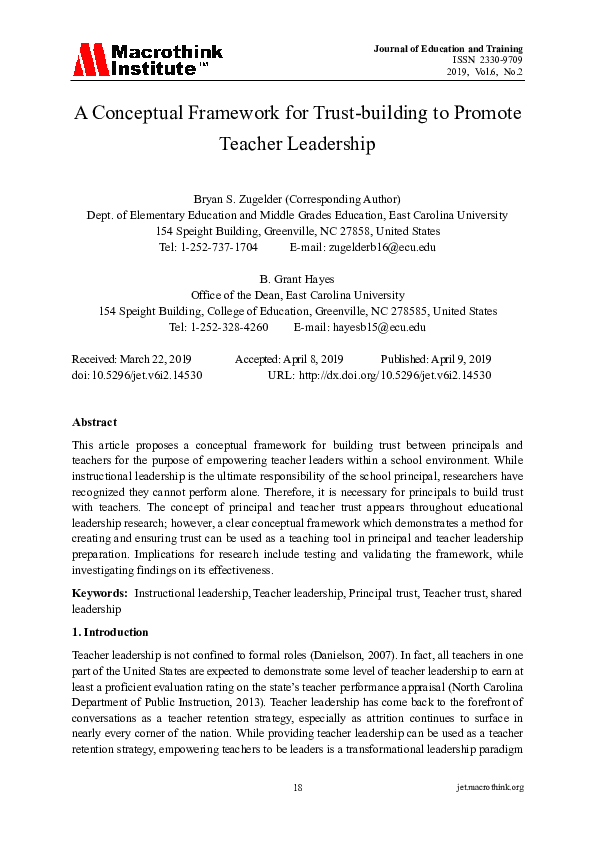 (PDF) A Conceptual Framework for Trust-building to Promote Teacher ...