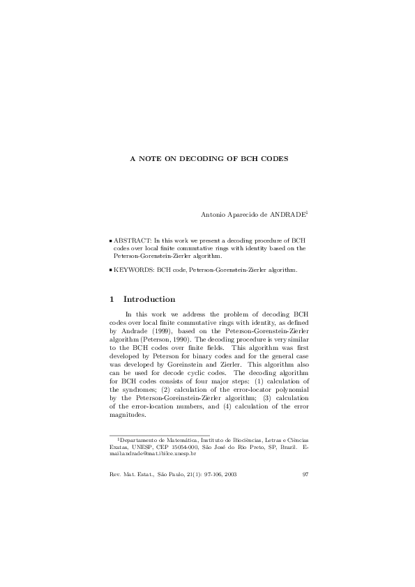 (PDF) A Note on Decoding of BCH Codes
