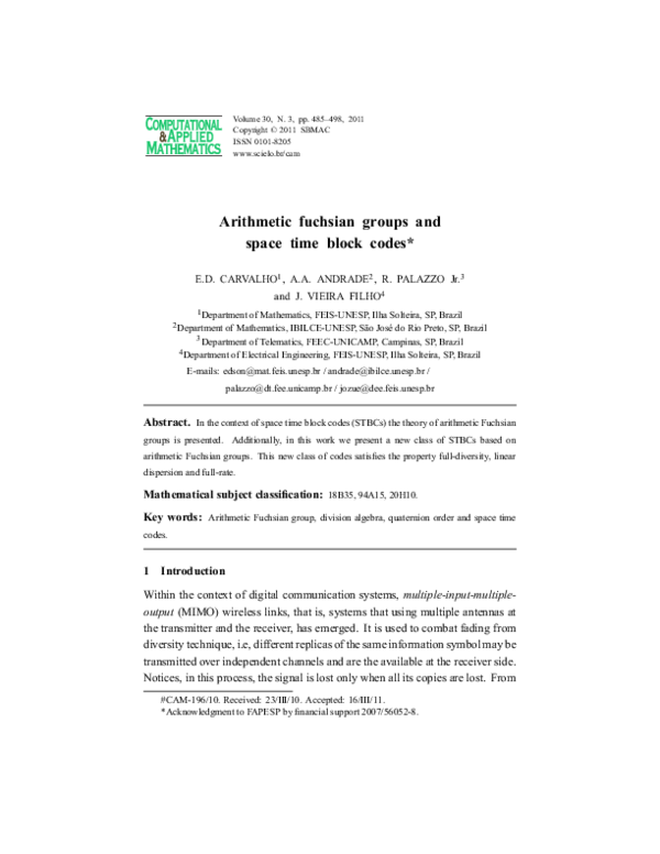 (PDF) Arithmetic fuchsian groups and space time block codes | Antonio Aparecido de Andrade ...