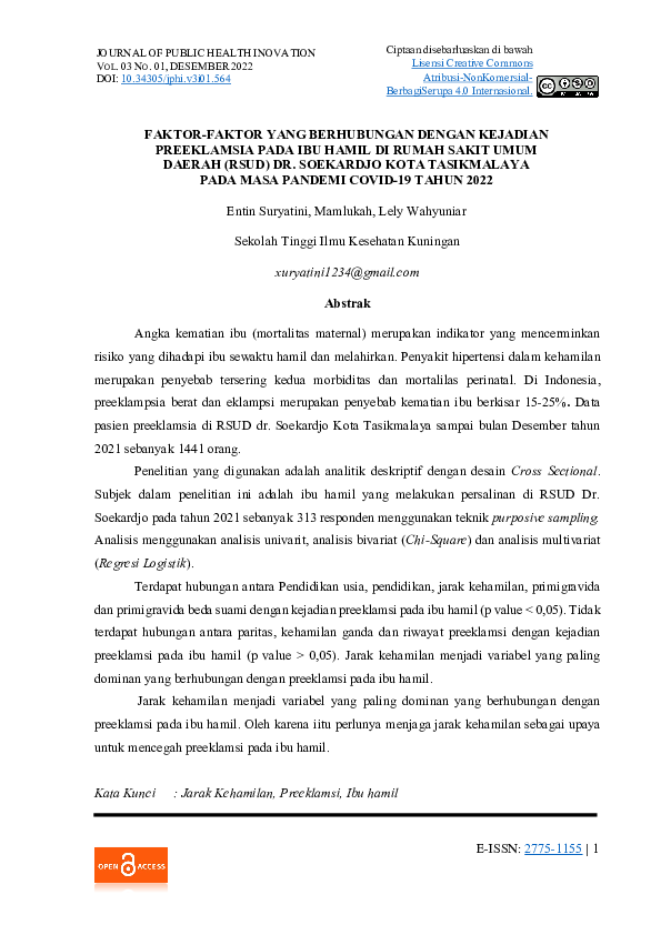 (PDF) Faktor-Faktor Yang Berhubungan Dengan Kejadian Preeklamsia Pada Ibu Hamil DI Rumah Sakit ...