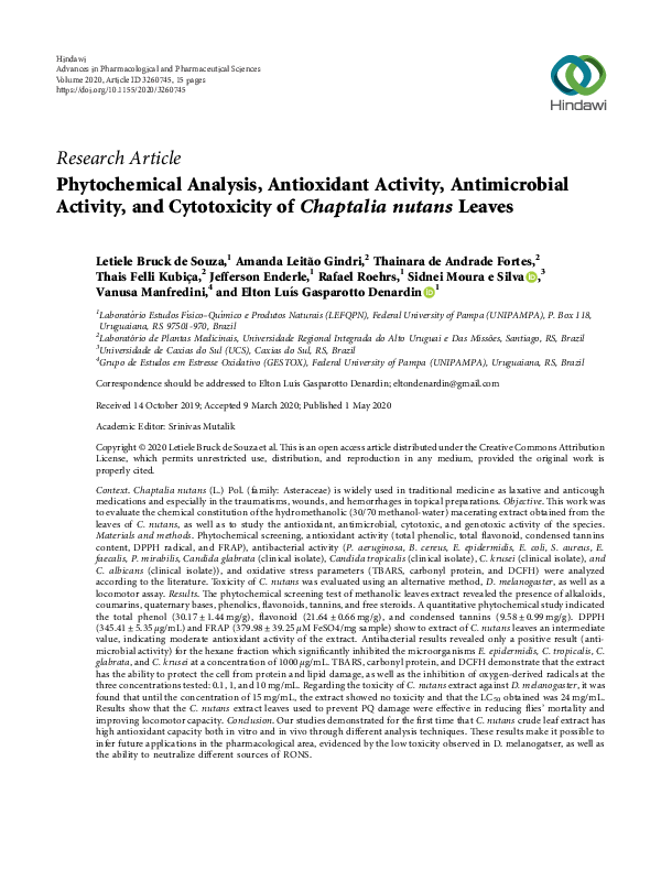 (PDF) Phytochemical Analysis, Antioxidant Activity, Antimicrobial Activity, and Cytotoxicity of ...