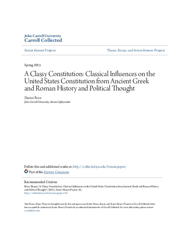 (PDF) A Classy Constitution: Classical Influences on the United States ...