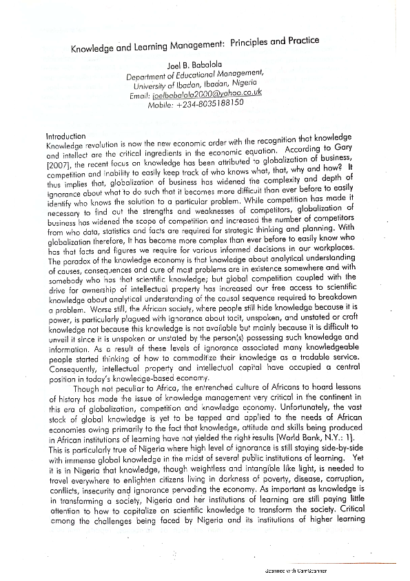 (PDF) KNOWLEDGE AND LEARNING MANAGEMENT- Principles and Practice