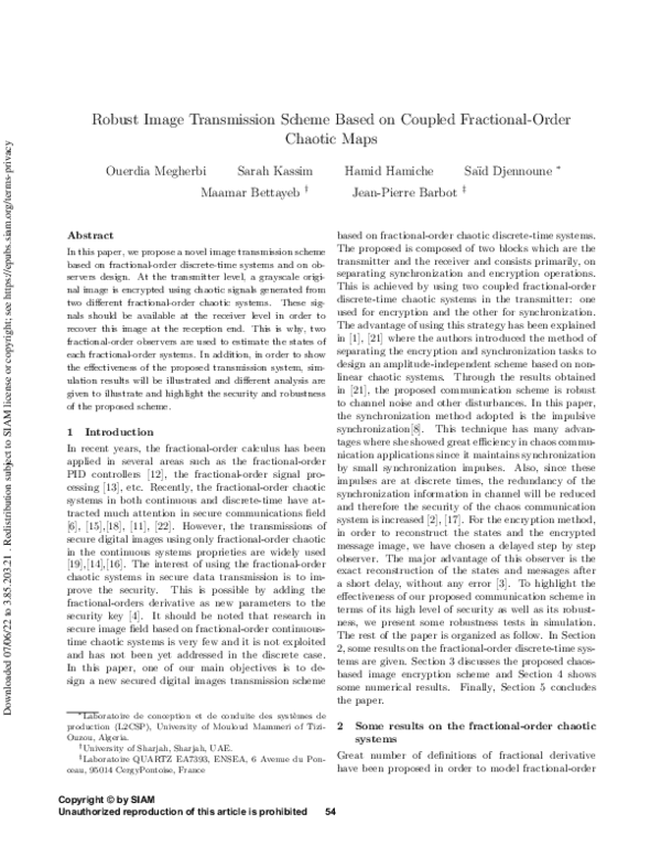 Pdf Robust Image Transmission Scheme Based On Coupled Fractional Order Chaotic Maps