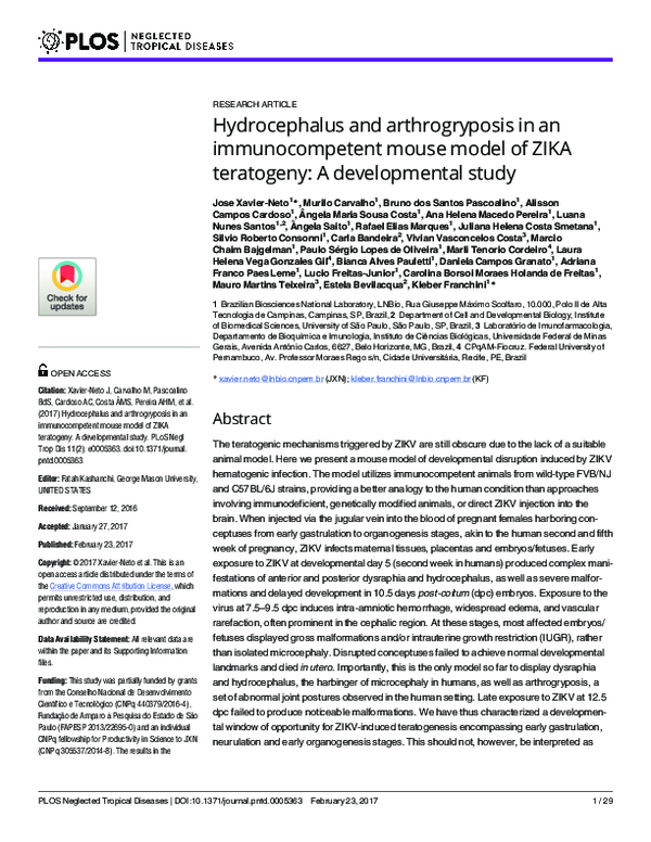 (PDF) Hydrocephalus and arthrogryposis in an immunocompetent mouse ...