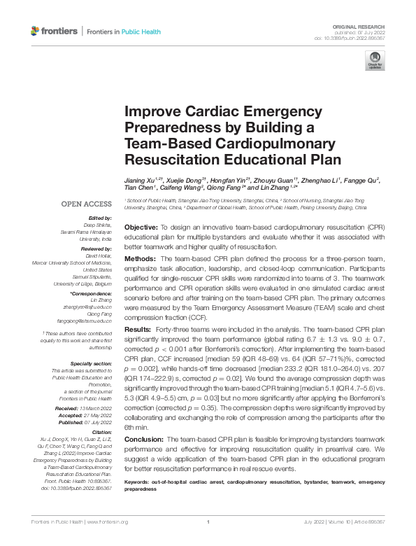 (PDF) Improve Cardiac Emergency Preparedness by Building a Team-Based ...