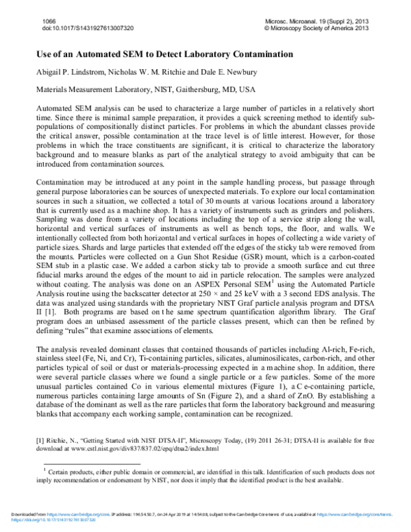 (PDF) Use of an Automated SEM to Detect Laboratory Contamination