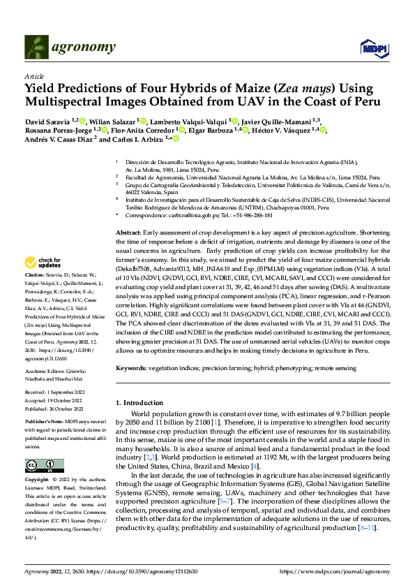 (PDF) Yield Predictions of Four Hybrids of Maize (Zea mays) Using ...
