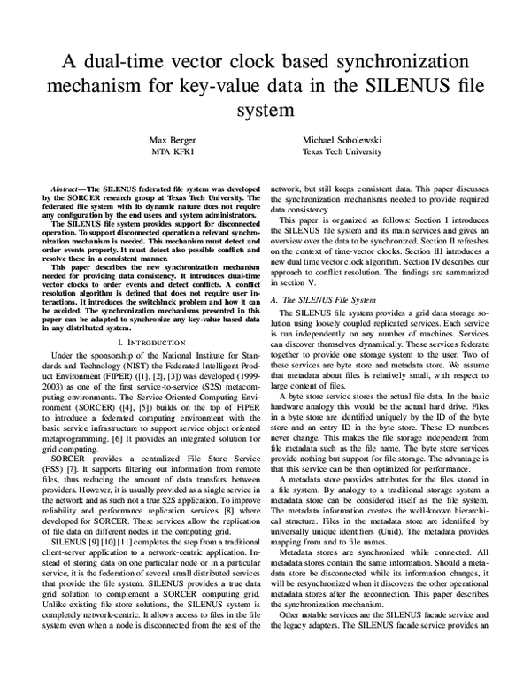 (PDF) A dual-time vector clock based synchronization mechanism for key-value data in the SILENUS ...