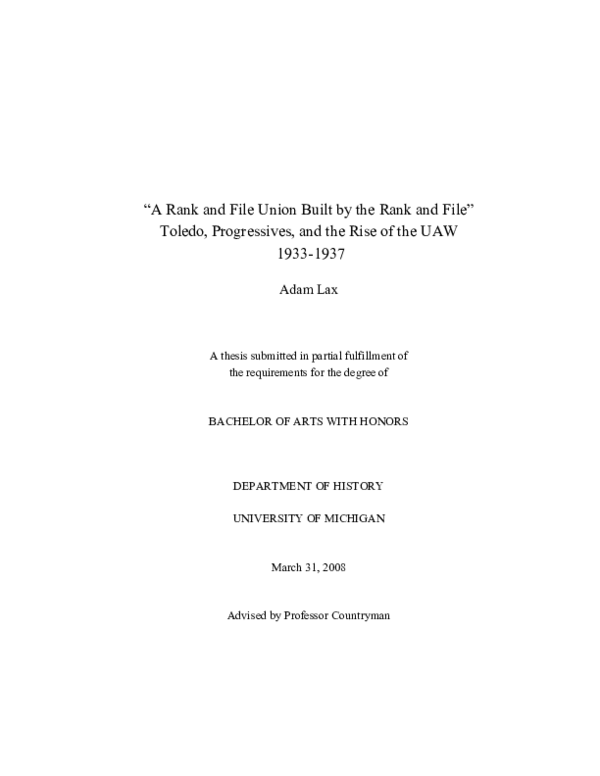 (PDF) A Rank and File Union Built by the Rank and File": Toledo ...