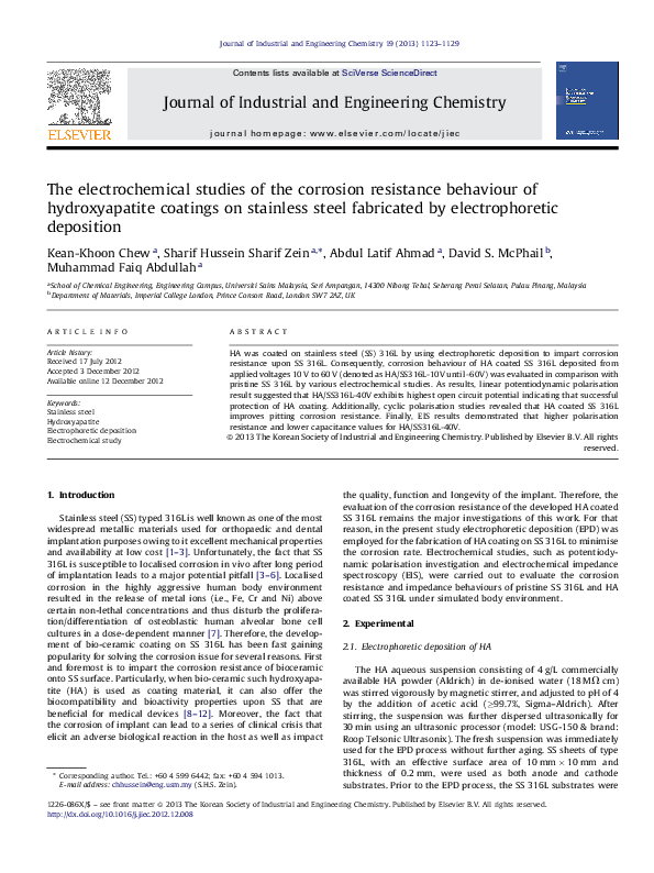 (PDF) The electrochemical studies of the corrosion resistance behaviour of hydroxyapatite ...