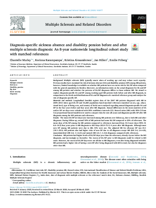 (PDF) Diagnosis-specific sickness absence and disability pension before ...