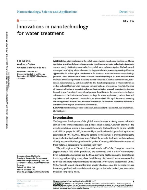 (PDF) Innovations in nanotechnology for water treatment