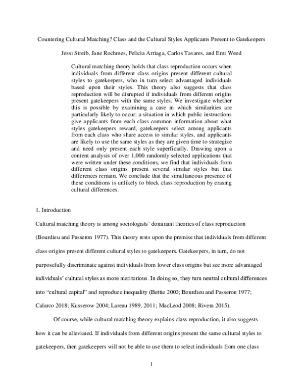 (PDF) Countering Cultural Matching? Class and the Cultural Styles ...