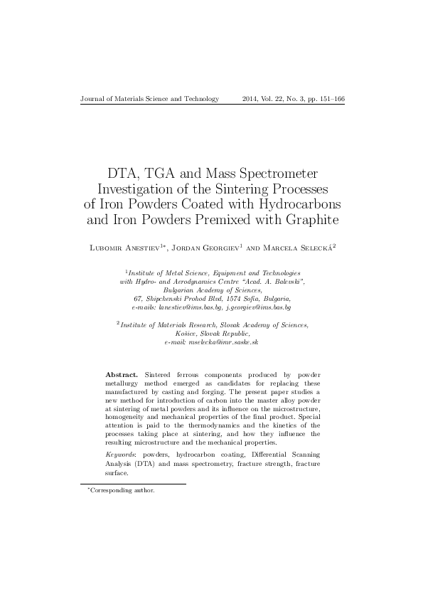 (PDF) DTA, TGA and Mass Spectrometer Investigation of the Sintering ...