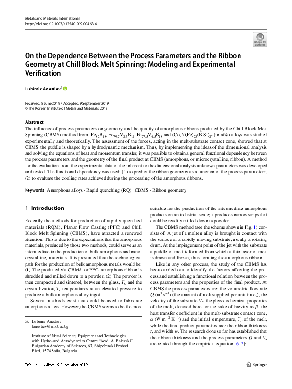 (PDF) On the Dependence Between the Process Parameters and the Ribbon ...