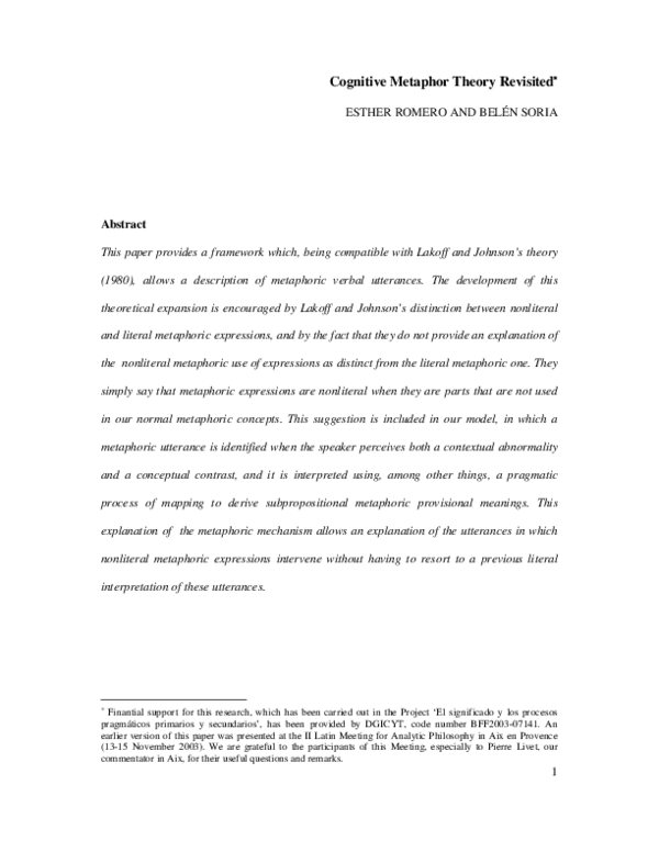 (PDF) Cognitive Metaphor Theory Revisited