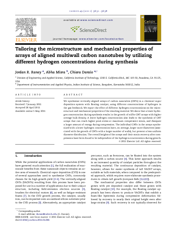(PDF) Tailoring the microstructure and mechanical properties of arrays of aligned multiwall ...