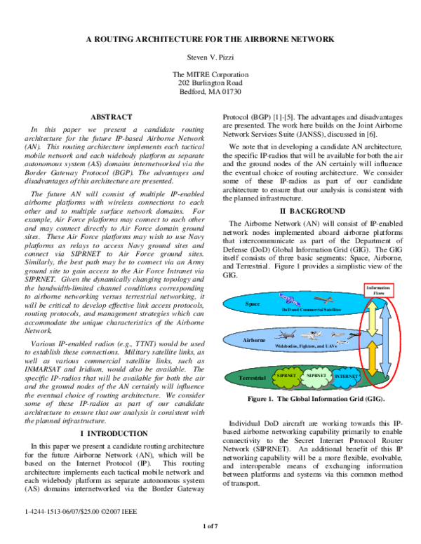 (PDF) A ROUTING ARCHITECTURE FOR THE AIRBORNE NETWORK