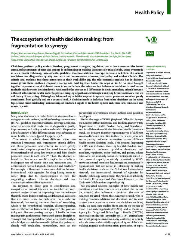 (PDF) The ecosystem of health decision making: from fragmentation to ...