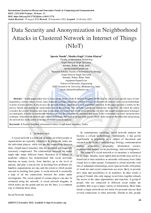 (PDF) Data Security and Anonymization in Neighborhood Attacks in Clustered Network in Internet ...