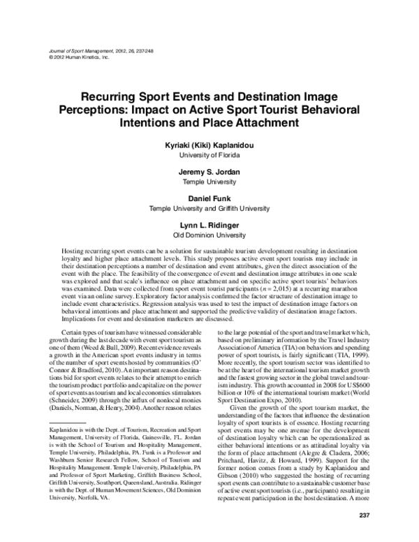 (PDF) Recurring Sport Events and Destination Image Perceptions: Impact ...