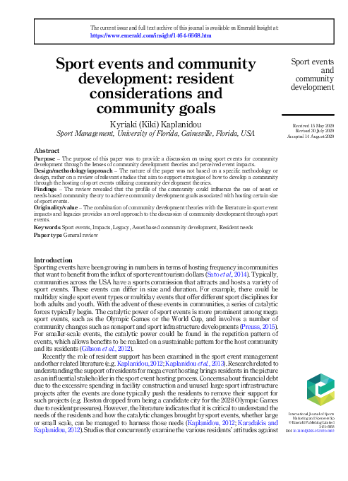 (PDF) Sport events and community development: resident considerations ...