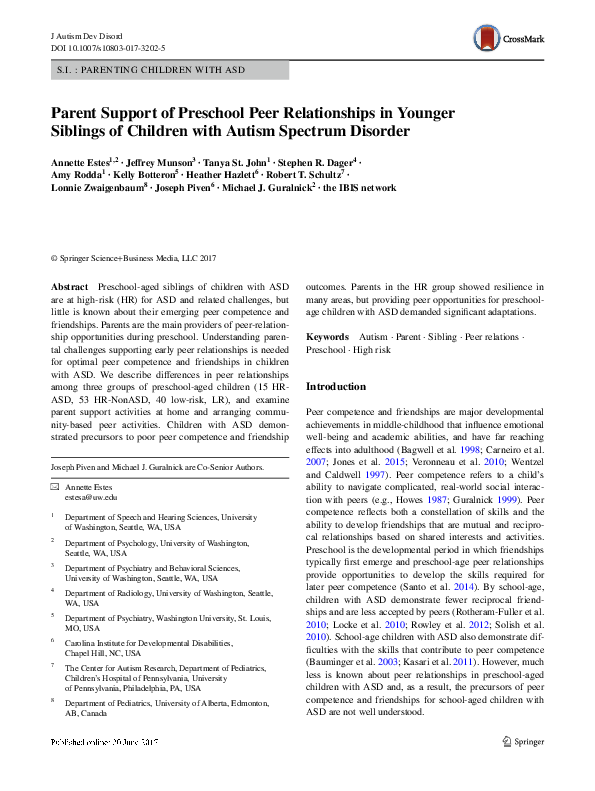 (PDF) Parent Support of Preschool Peer Relationships in Younger ...
